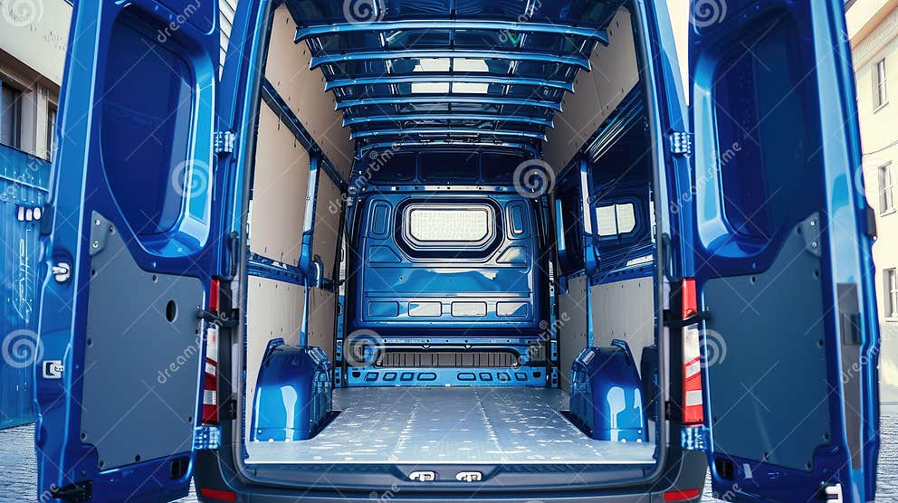 A Low Rear View of the Open Back Doors and Trunk Area Inside an Empty ...