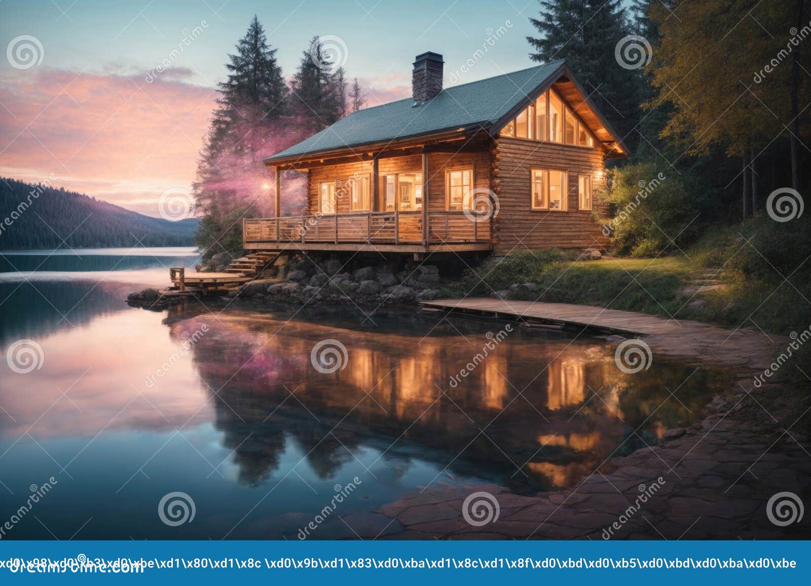 Low Resolution Puzzle House Near the Lake. Ai Generative Stock ...