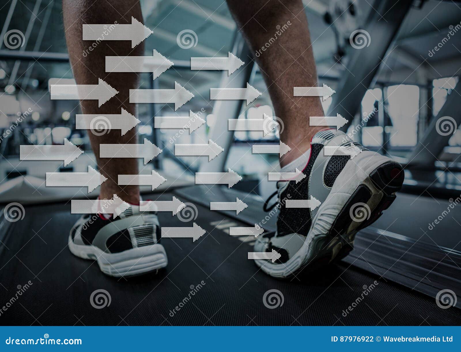 Low Section of a Man on Treadmill with Arrow Signs Stock Photo - Image ...