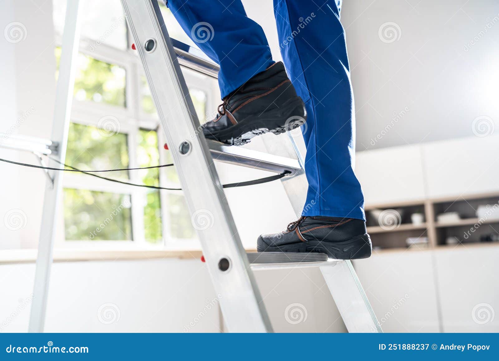 Handyman Climbing Ladder stock image. Image of caucasian - 251888237