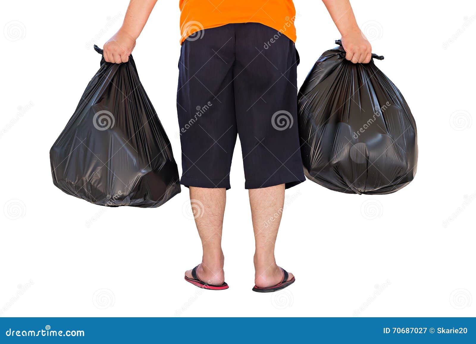 Low Section of Young Man Carrying Garbage Bags Isolated on White Stock ...
