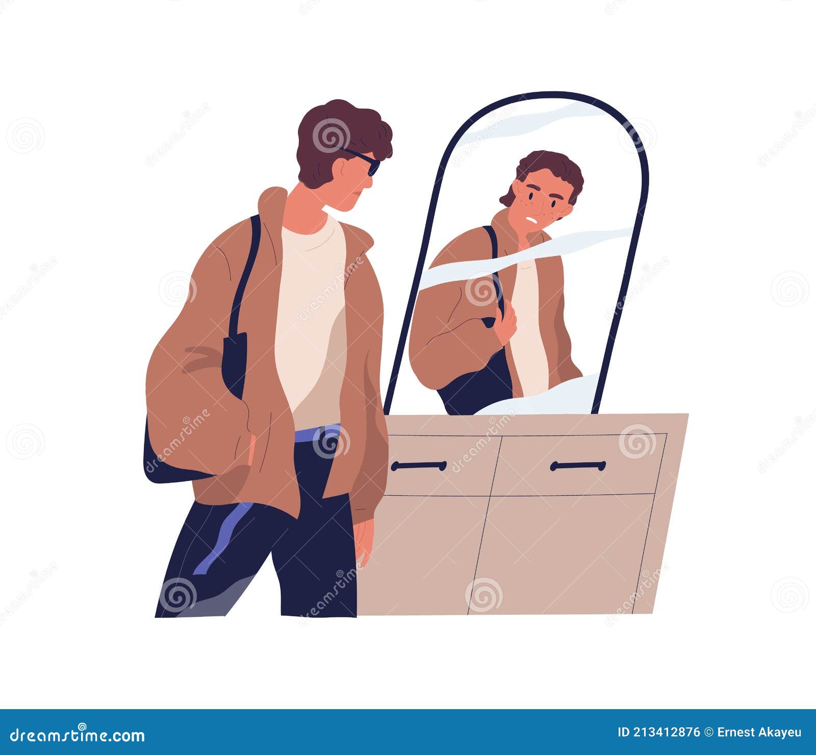 Low Self-esteem Concept. Unhappy Man with Unhealthy Distorted ...