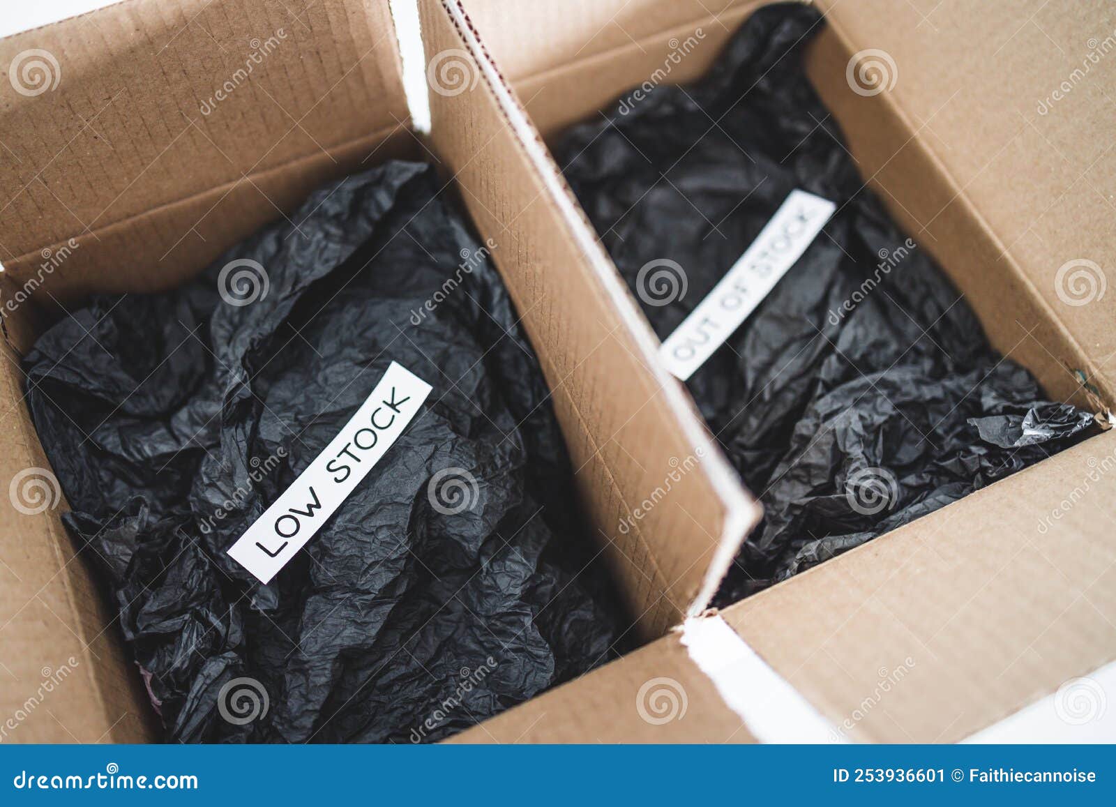 Low Stock and Out of Stock Texts Inside of Empty Delivery Parcels ...