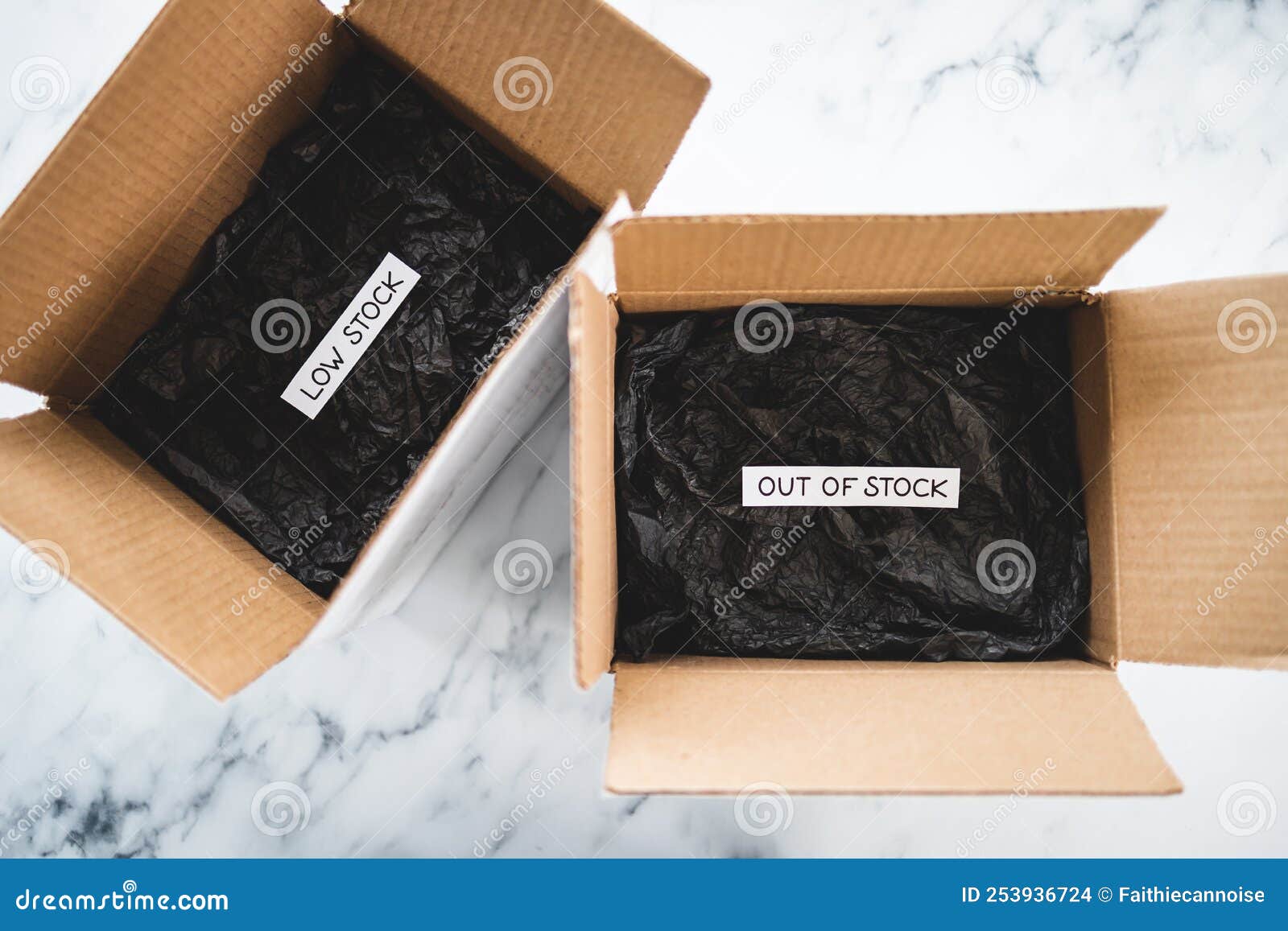 Low Stock and Out of Stock Texts Inside of Empty Delivery Parcels ...