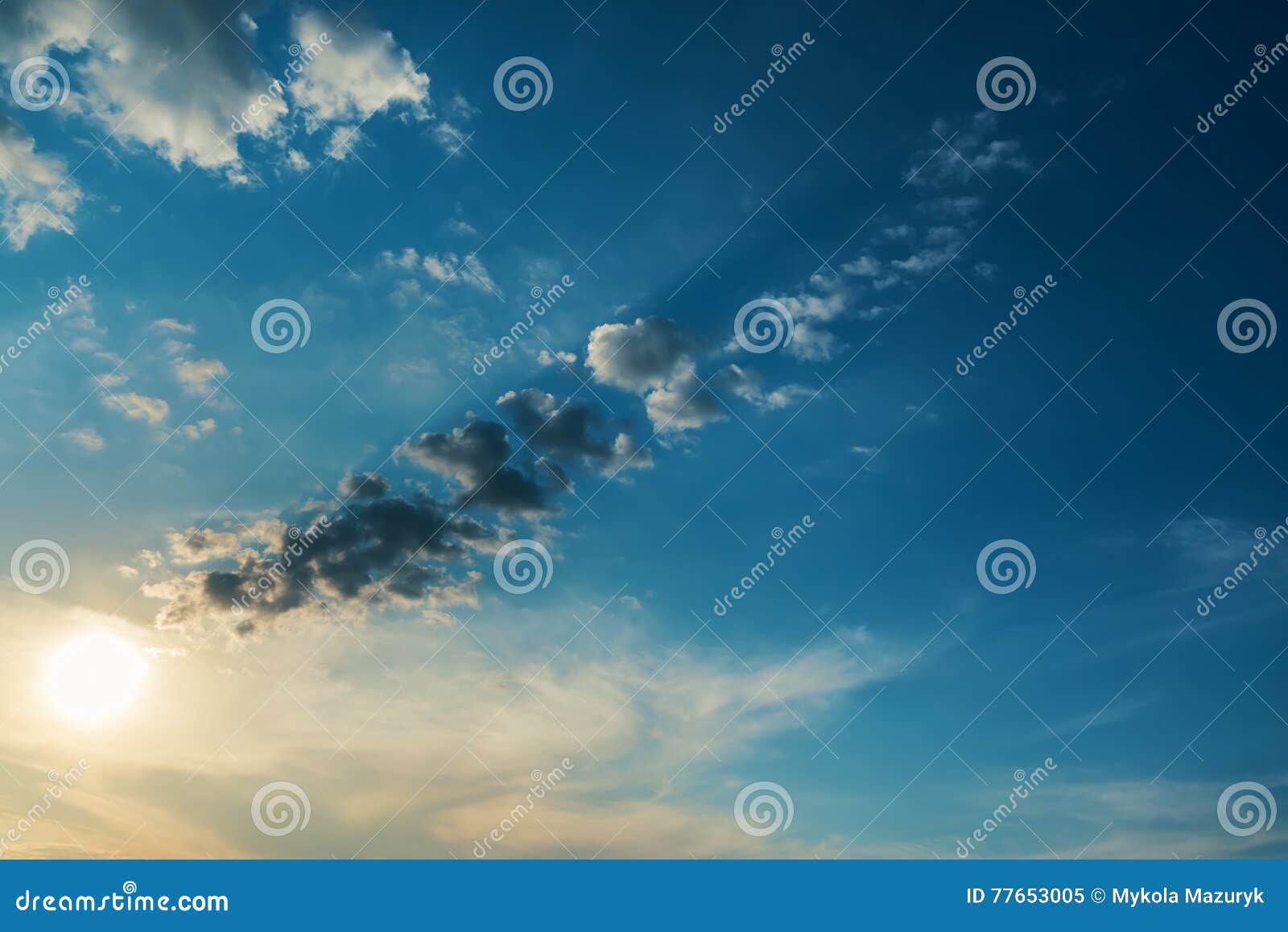 Low sun in clouds stock image. Image of blue, sunlight - 77653005