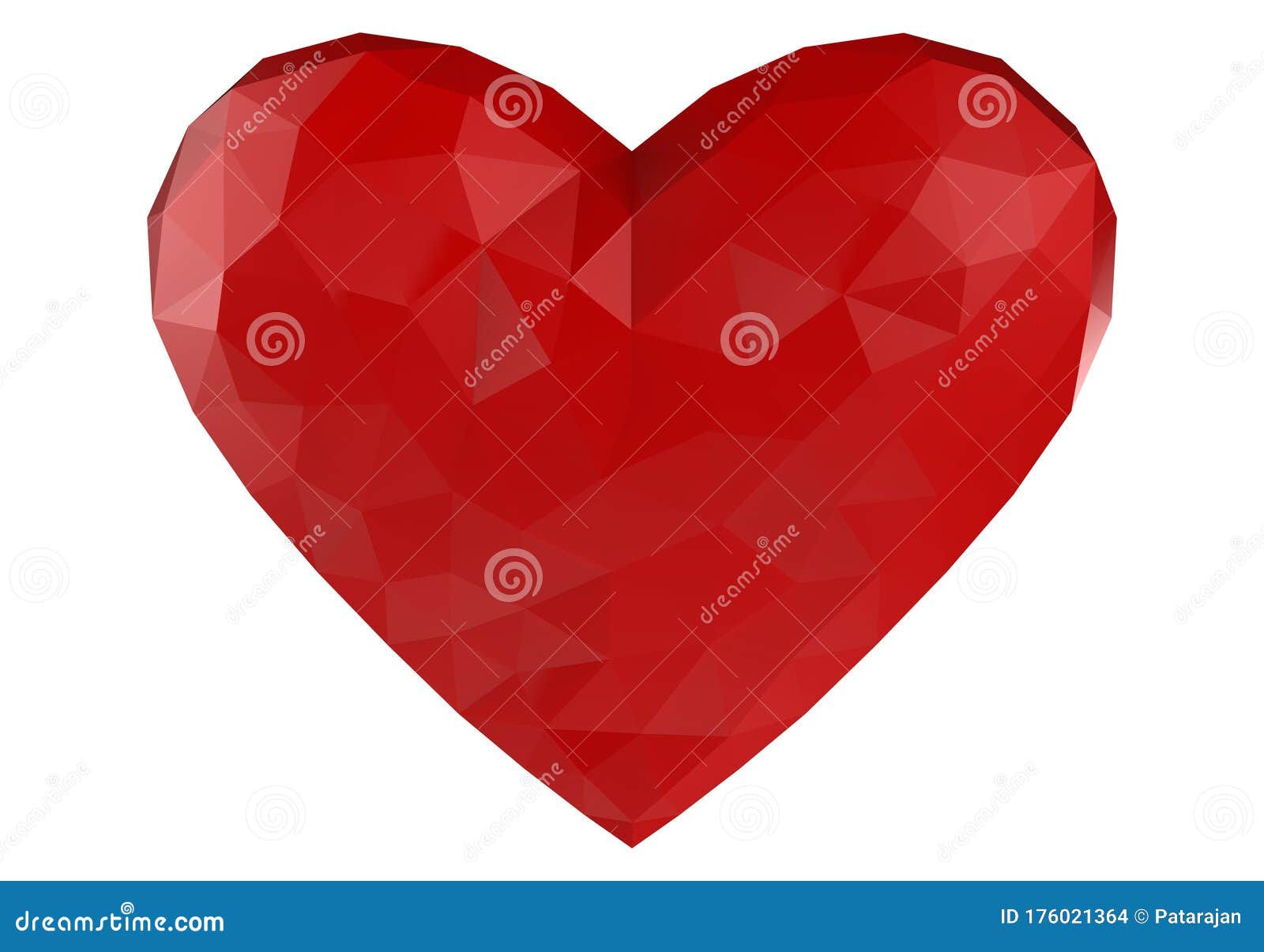 3d Rendering. Low Tri Polygon in Red Heart Shape Isolated on White ...