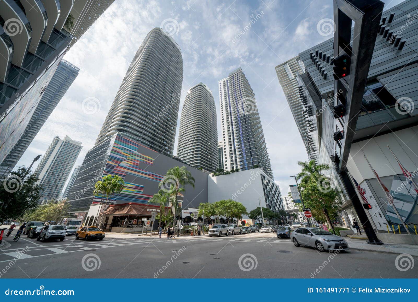 Low Wide Angle Highrise Buildings Downtown Miami Brickell FL Editorial ...