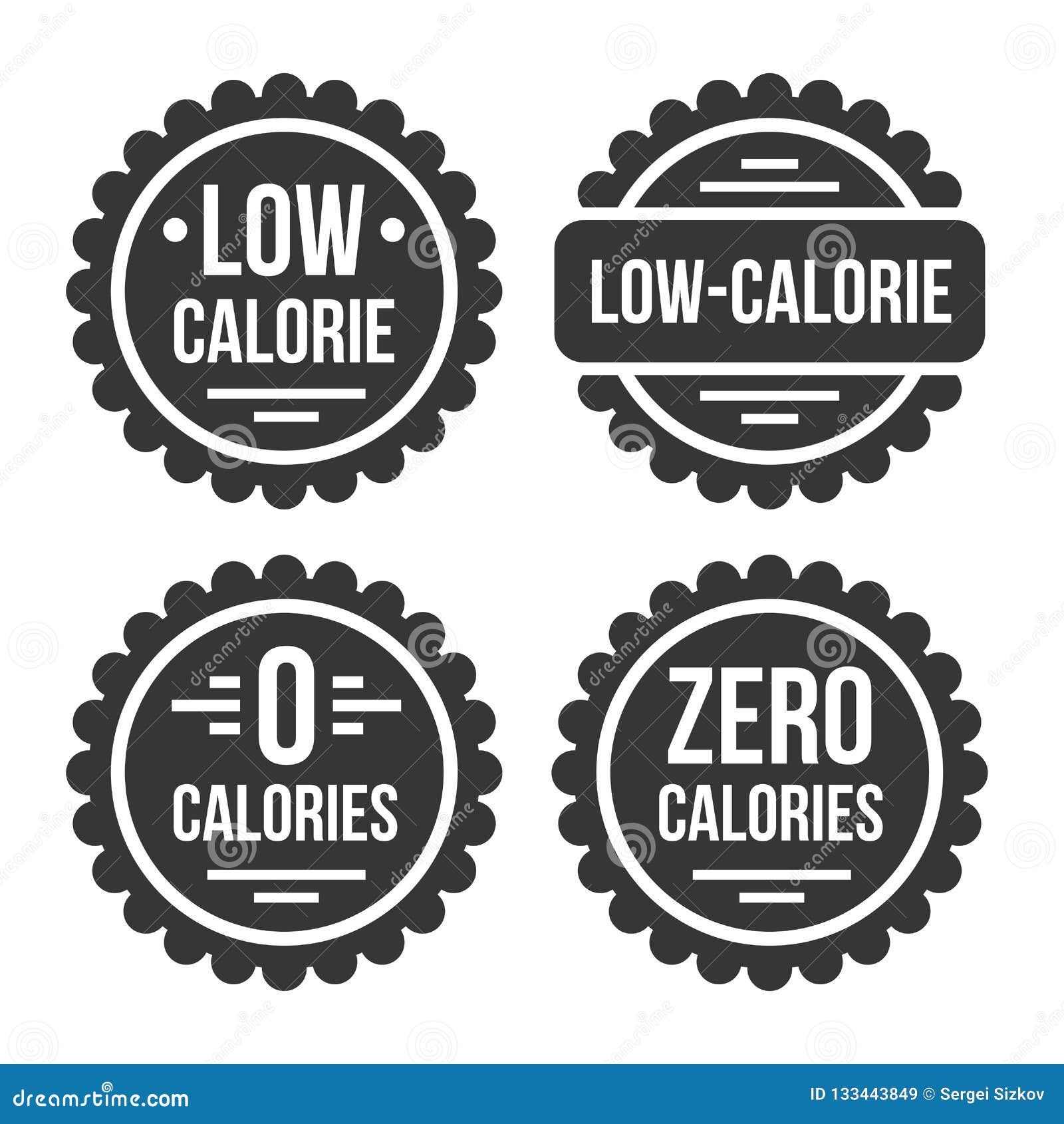 Low or Zero Calorie Product Label Set on White Background. Vector Stock ...