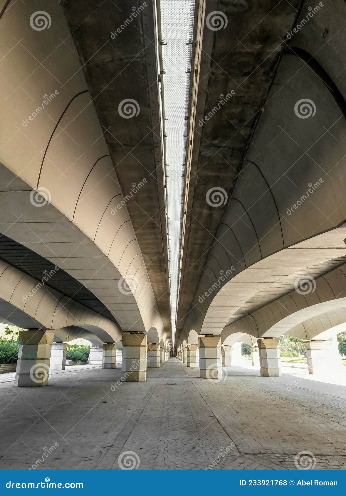 Lower Area of a Bridge Creating a Tunnel Escape Surrounded by Columns ...