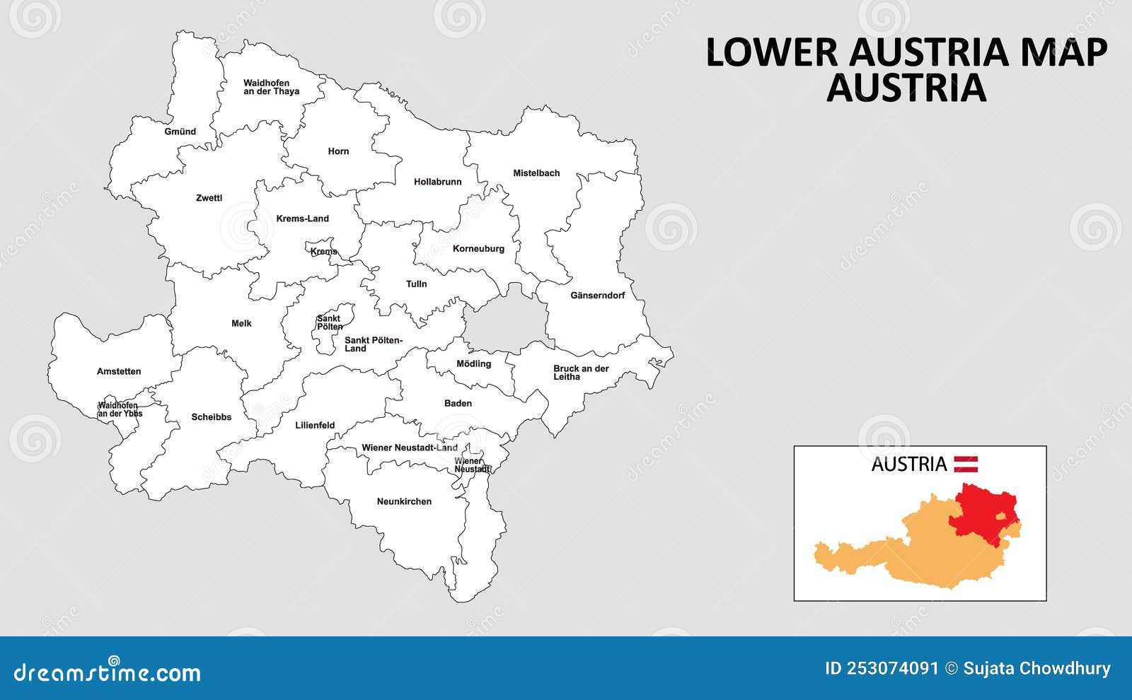 Lower Austria Map. State and District Map of Lower Austria Stock Vector ...