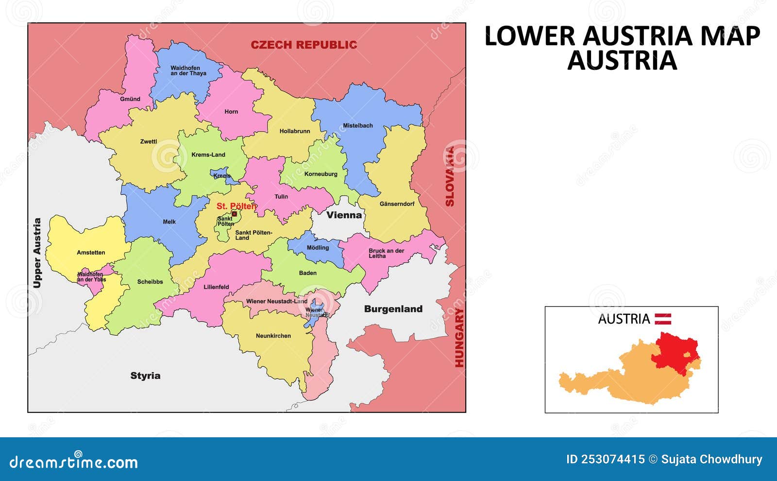 Lower Austria Map. State and District Map of Lower Austria Stock Vector ...
