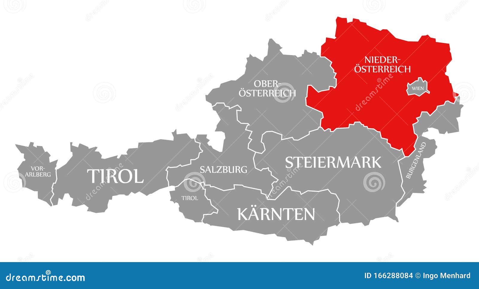 Lower Austria Red Highlighted in Map of Austria Stock Illustration ...