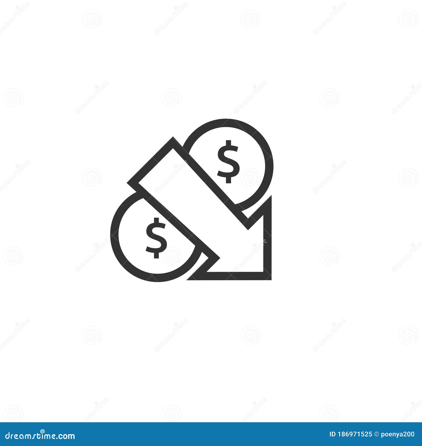 Lower Cost Icon. Dollar Money Decrease Symbol with Arrow Stretching ...