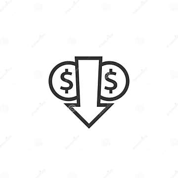 Lower Cost Icon. Dollar Money Decrease Symbol with Arrow Stretching ...