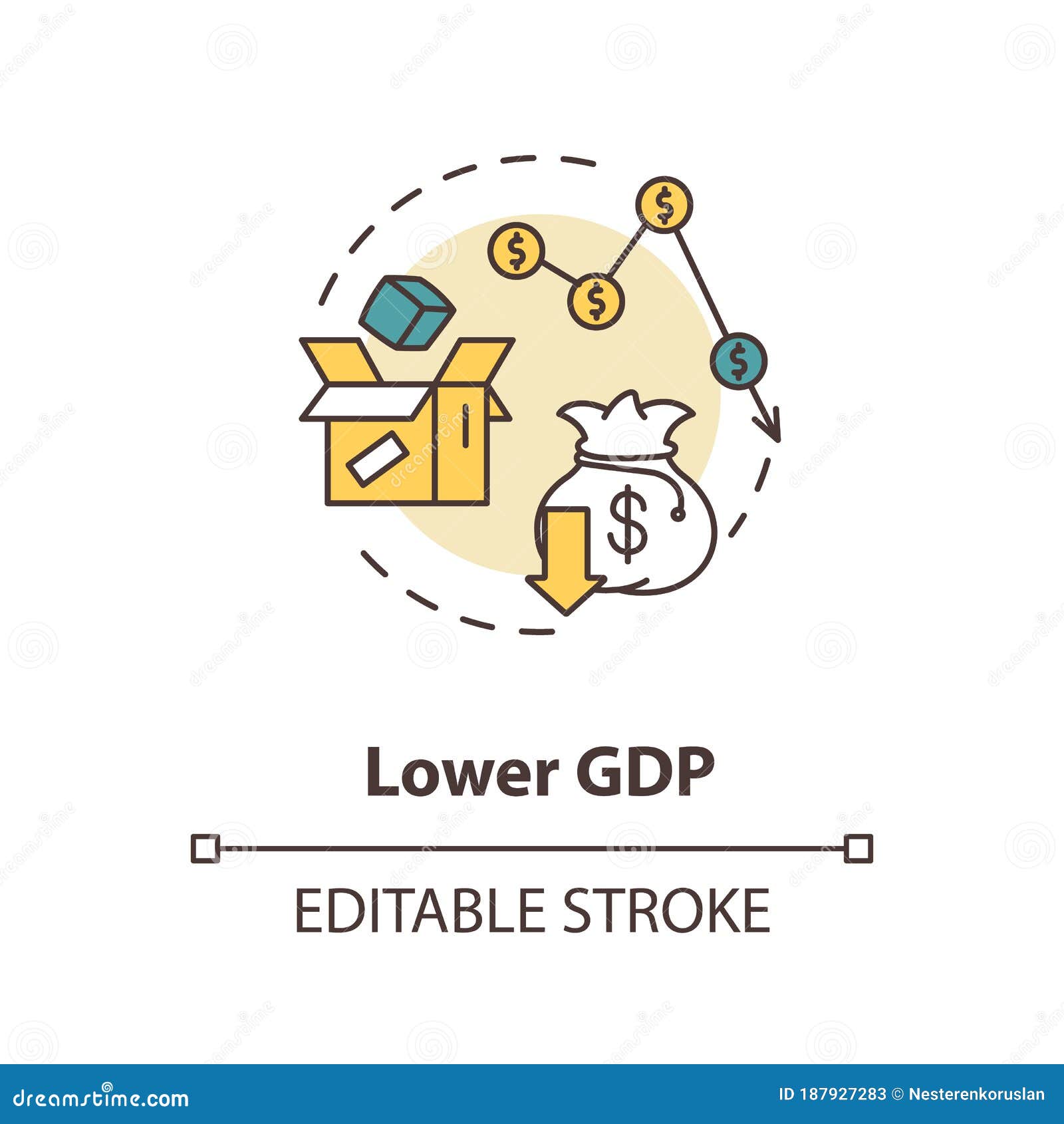 Lower GDP concept icon stock vector. Illustration of decrease - 187927283