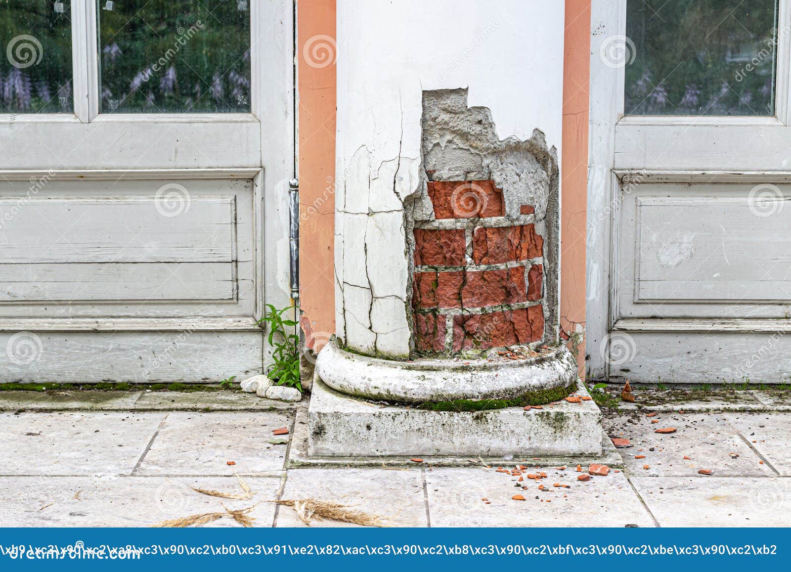 Ruined Lower Part of the Pilaster, with Fallen Plaster and Exposed ...