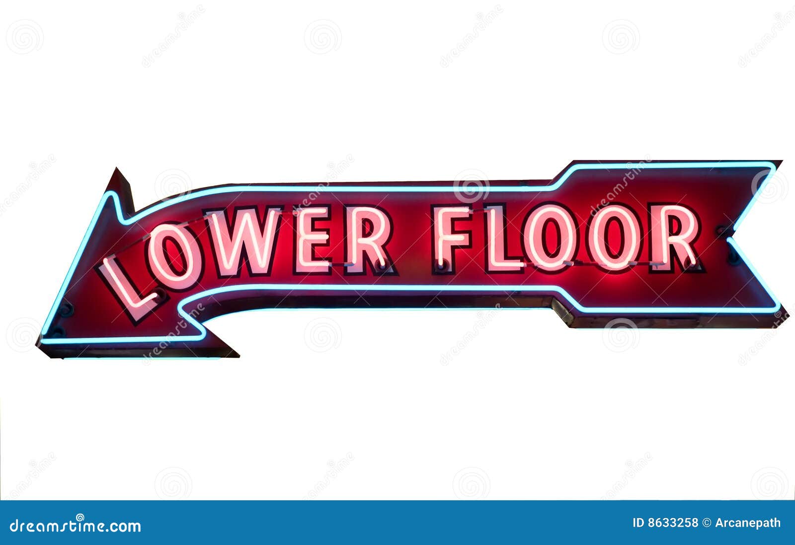 Lower Level Arrow - Isolated Neon Sign Stock Photo - Image of place ...