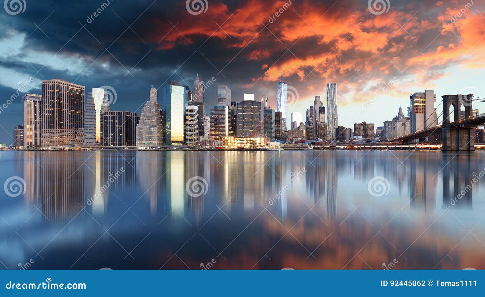 Lower Manhattan at Sunset, New York Panorama Stock Photo - Image of ...