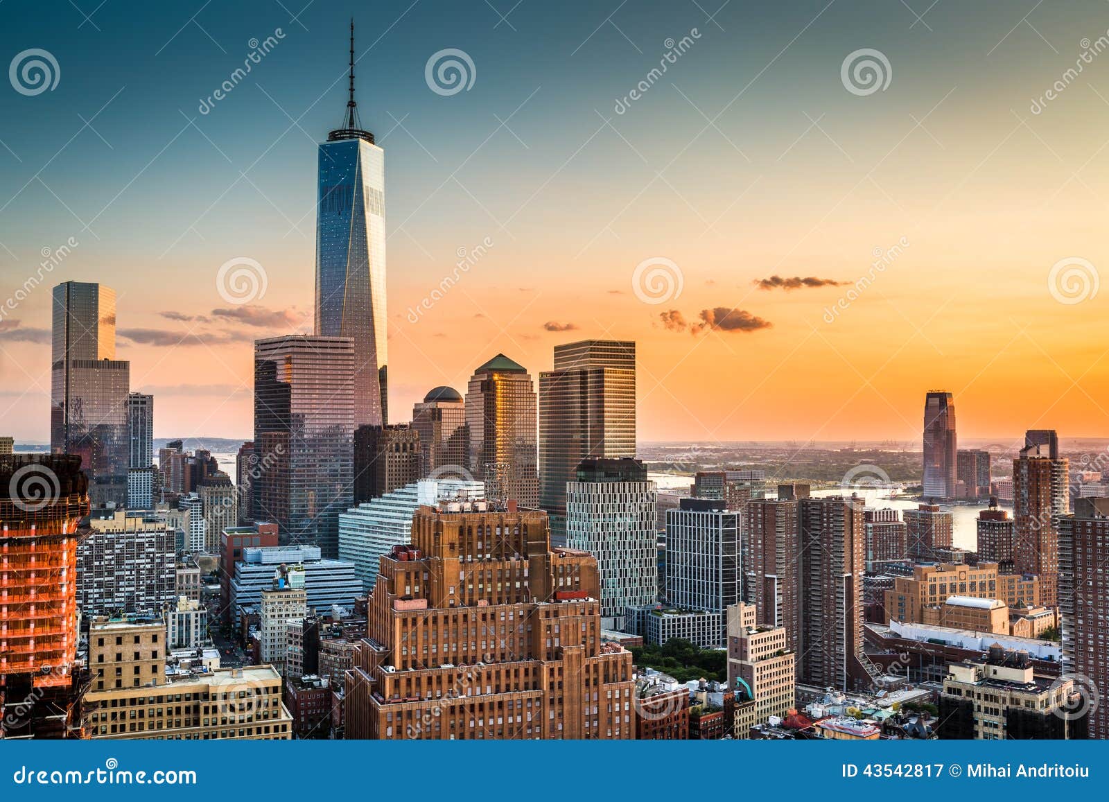 Lower Manhattan at sunset stock image. Image of lower - 43542817