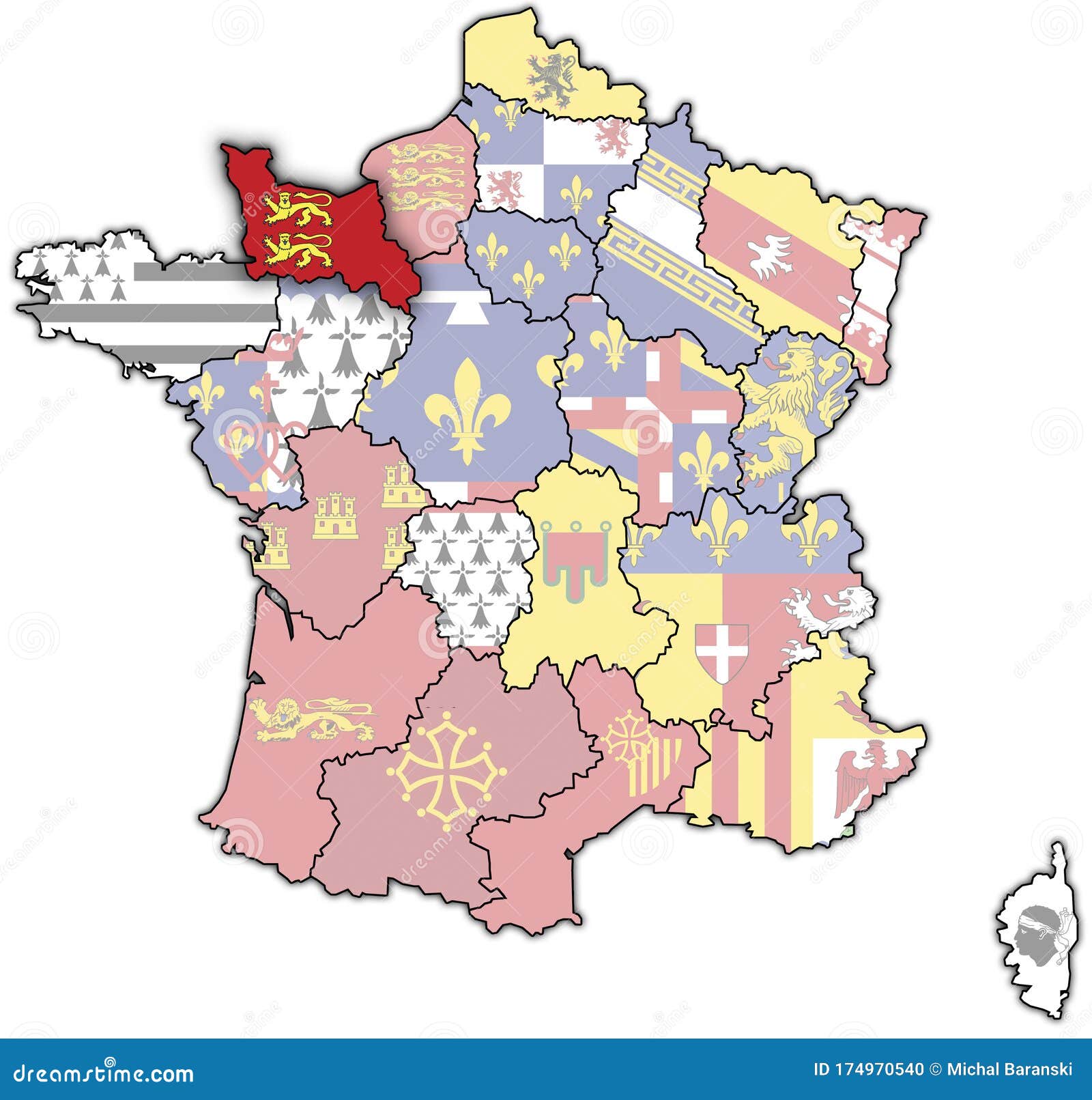 Lower Normandy Blank Outline Map Set Vector Illustration ...