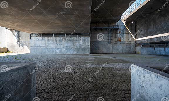 The Lower Part of the Beginning of the Bridge Structure Stock Photo ...