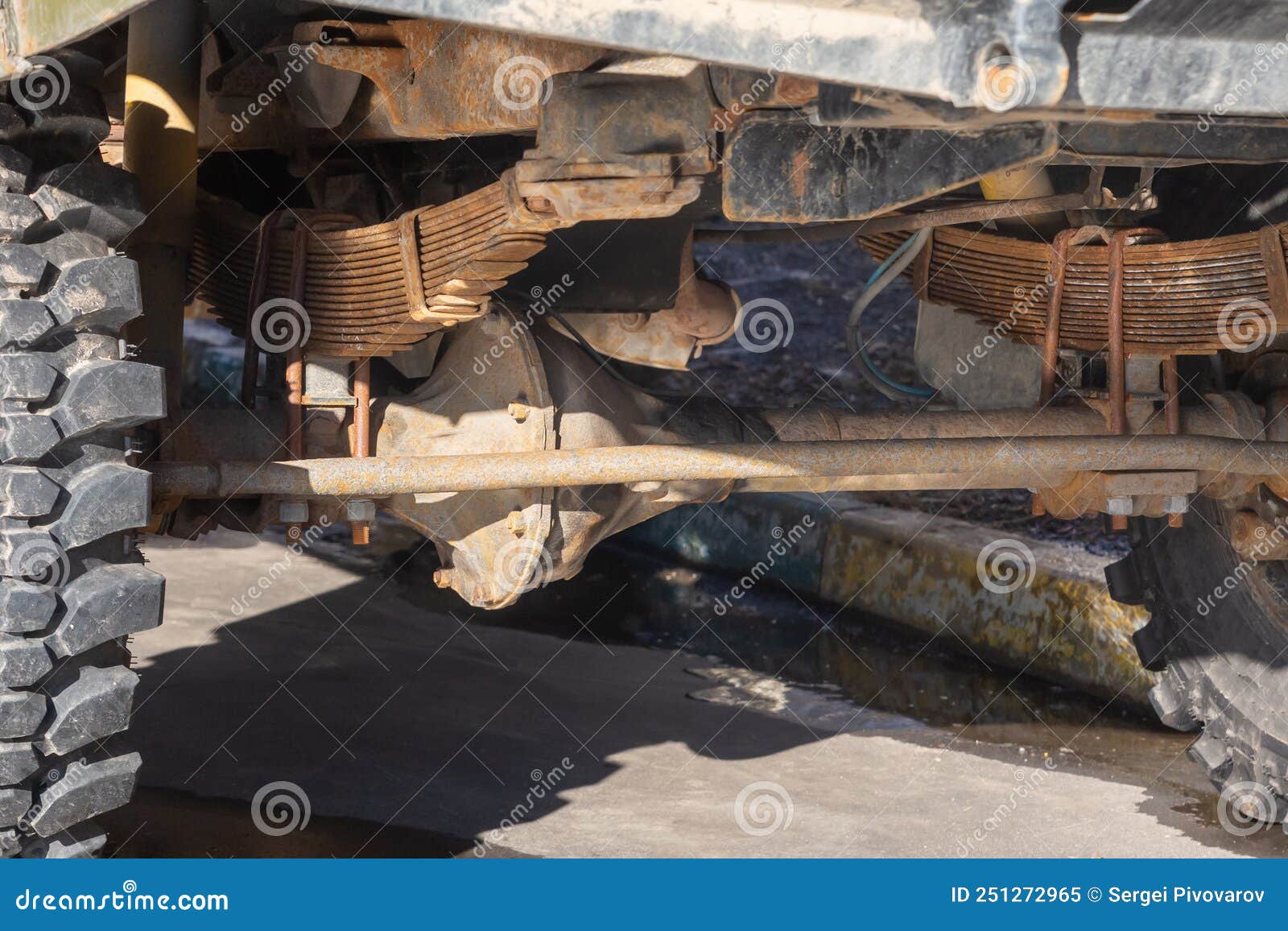 Lower Part of the Car Chassis and Axle Close-up, Old and Rusty Jeep ...