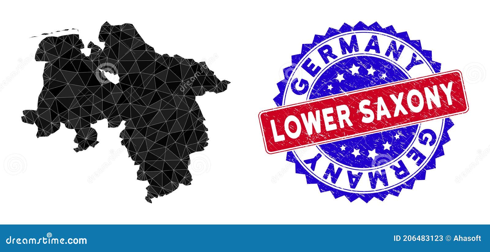 Lower Saxony Land Map Triangle Mesh and Scratched Bicolor Seal Stock ...