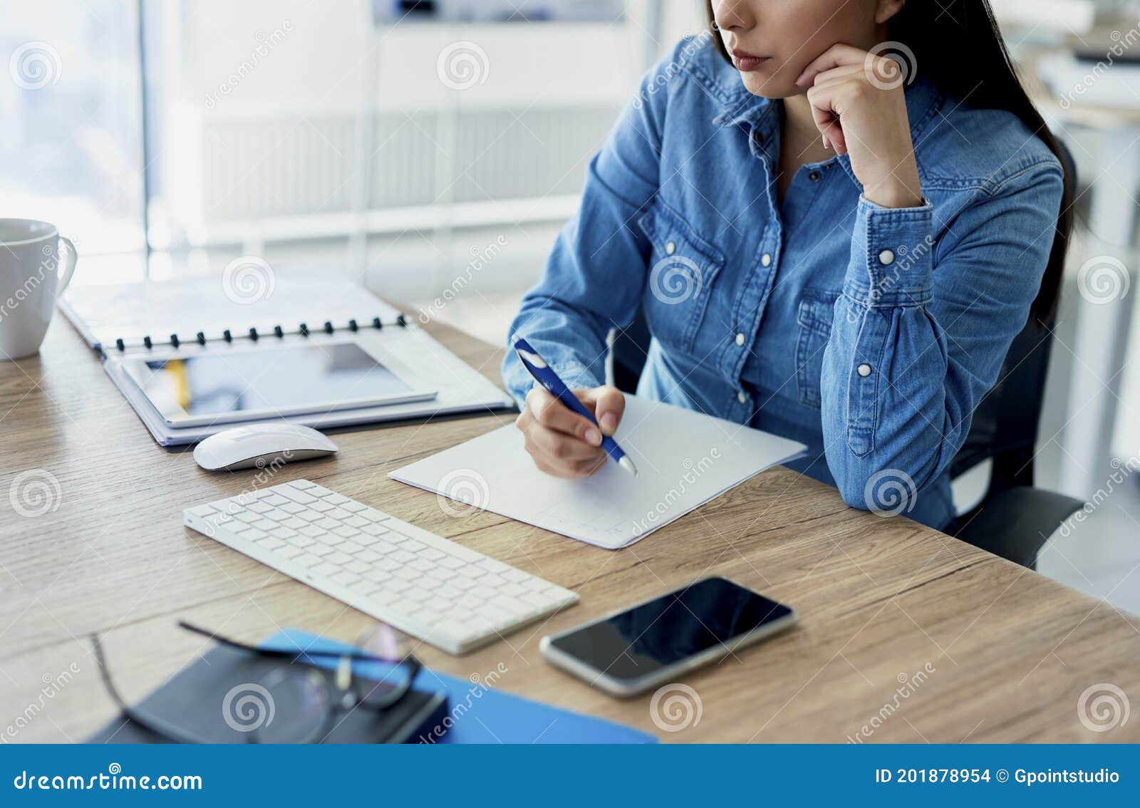 Lower Section of Woman Working at the Desk Stock Photo - Image of ...