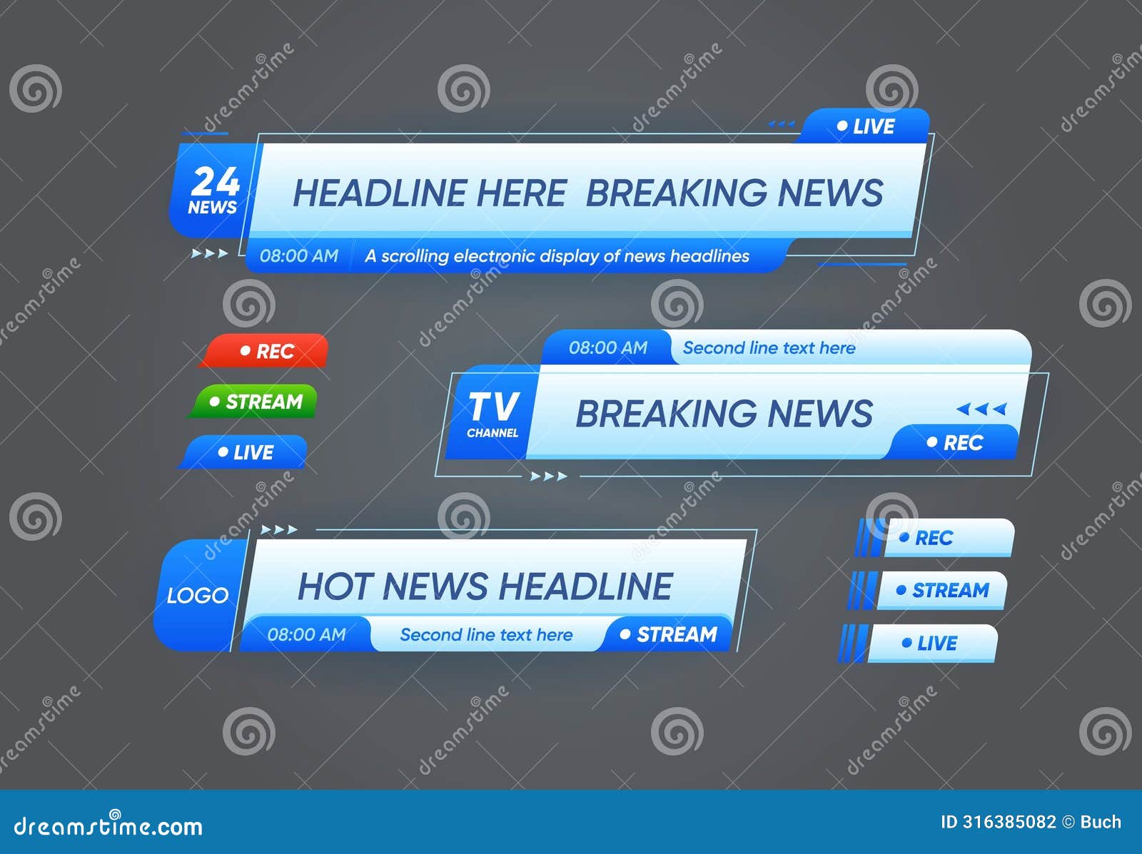 Lower Third Header Banners for TV Breaking News Stock Vector ...