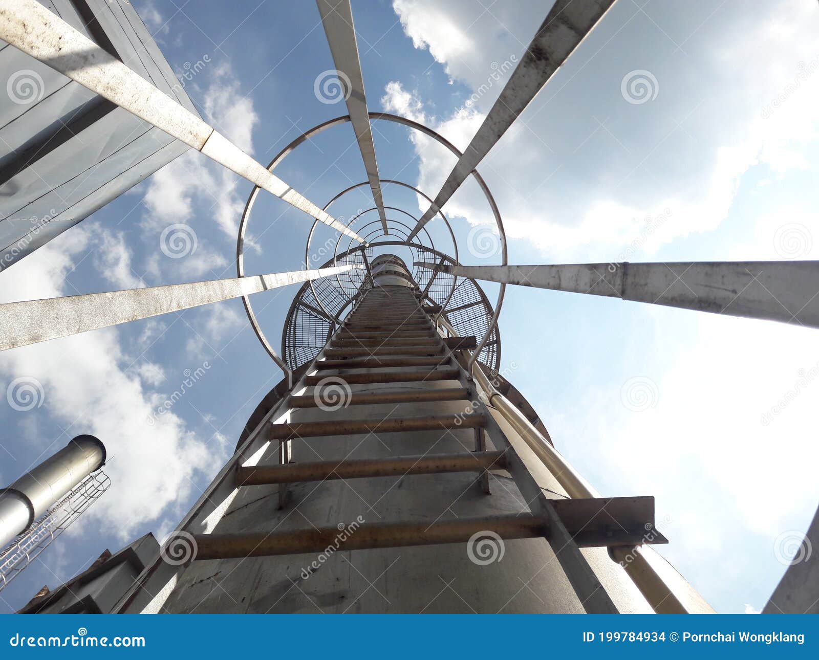 Lower View of Boiler Stack Tower with Ladder Stock Photo - Image of ...