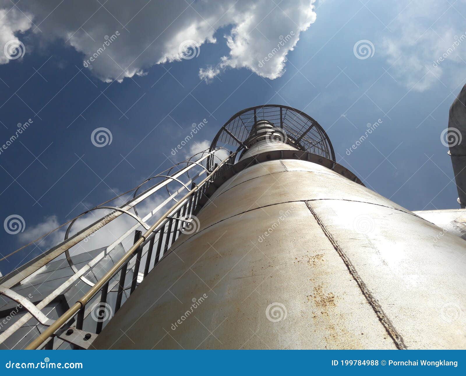 Lower View of Boiler Stack Tower with Ladder Stock Photo - Image of ...