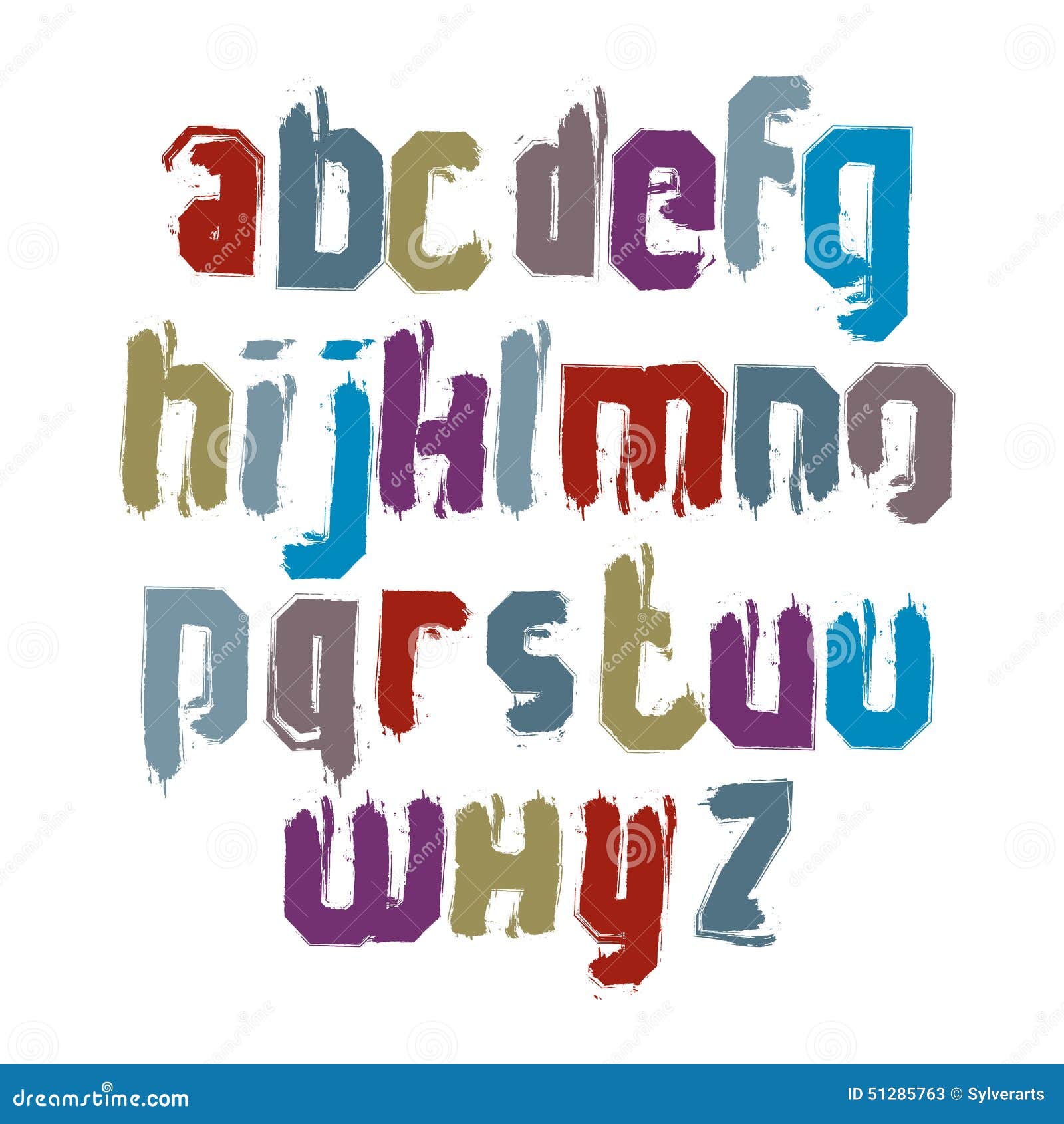 Lowercase Calligraphic Letters Drawn with Ink Brush, Colorful Vector ...