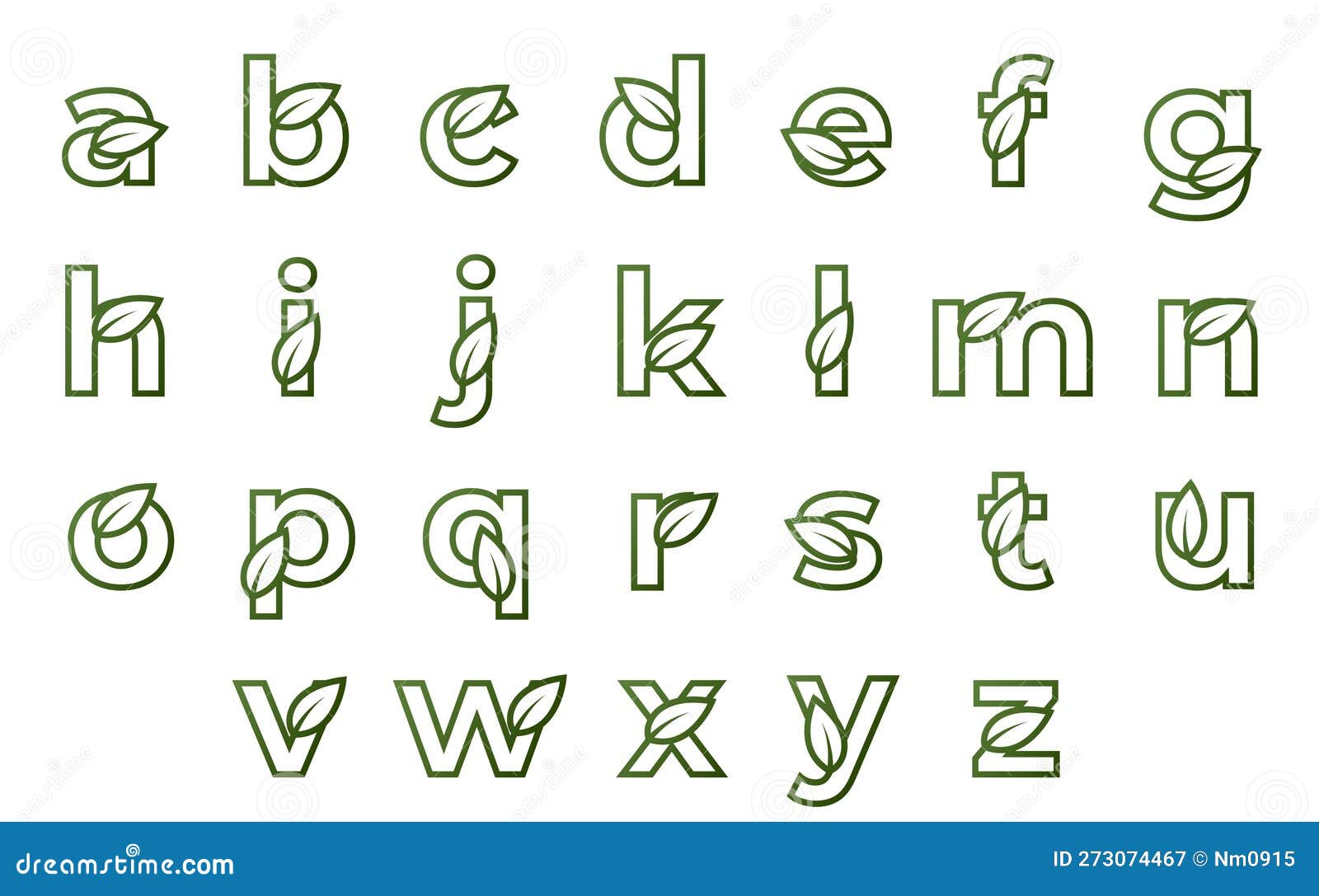 Lowercase Line Letters with Leaf Set. Eco Friendly Alphabet Stock ...