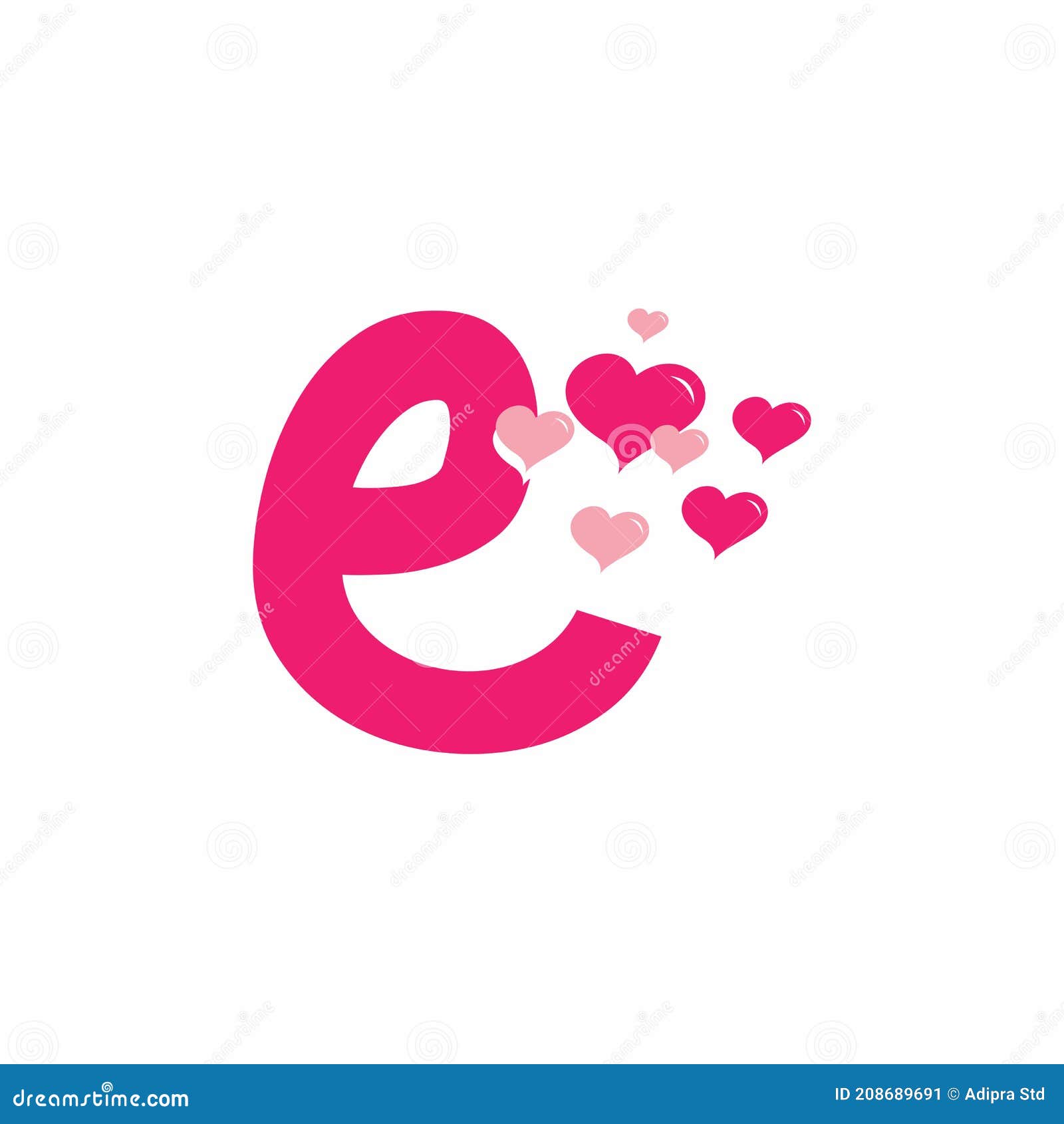 Lowercase of Pink E Initial Letter with Love Sign Valentine Vector ...
