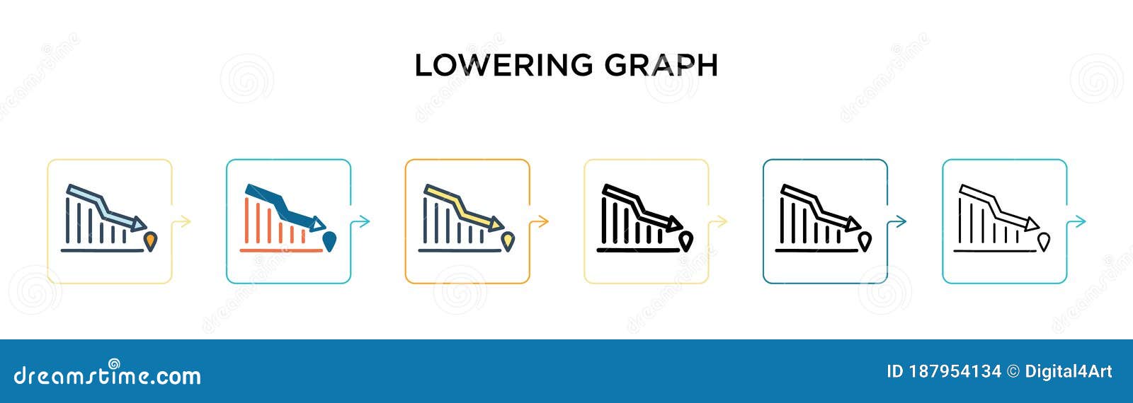 Lowering Graph Vector Icon in 6 Different Modern Styles. Black, Two ...