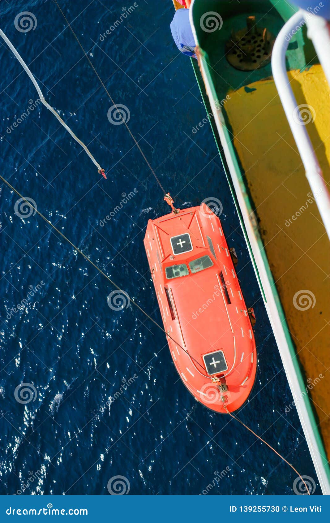 Lowering a Lifeboat in a Big Ship Stock Photo - Image of transport ...