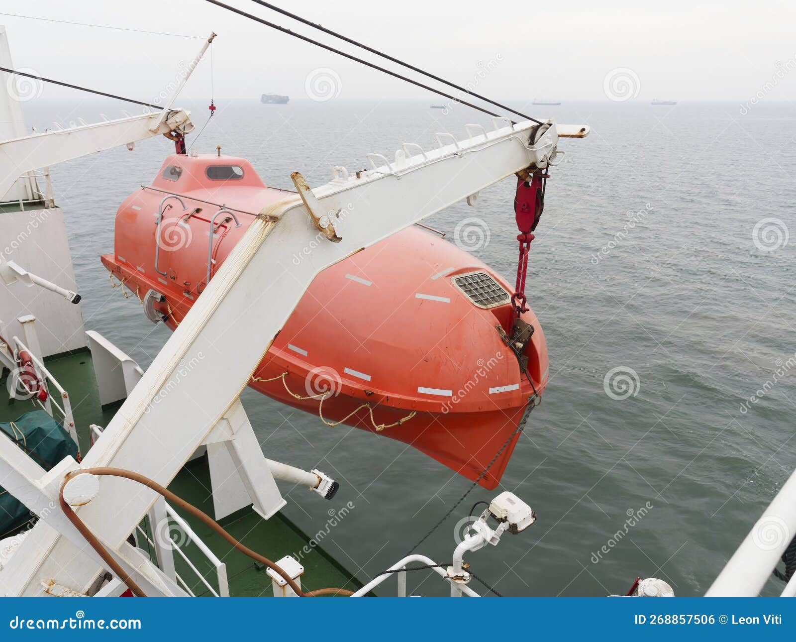 Lowering of a Lifeboat during a Drill on a Ship Stock Photo - Image of ...