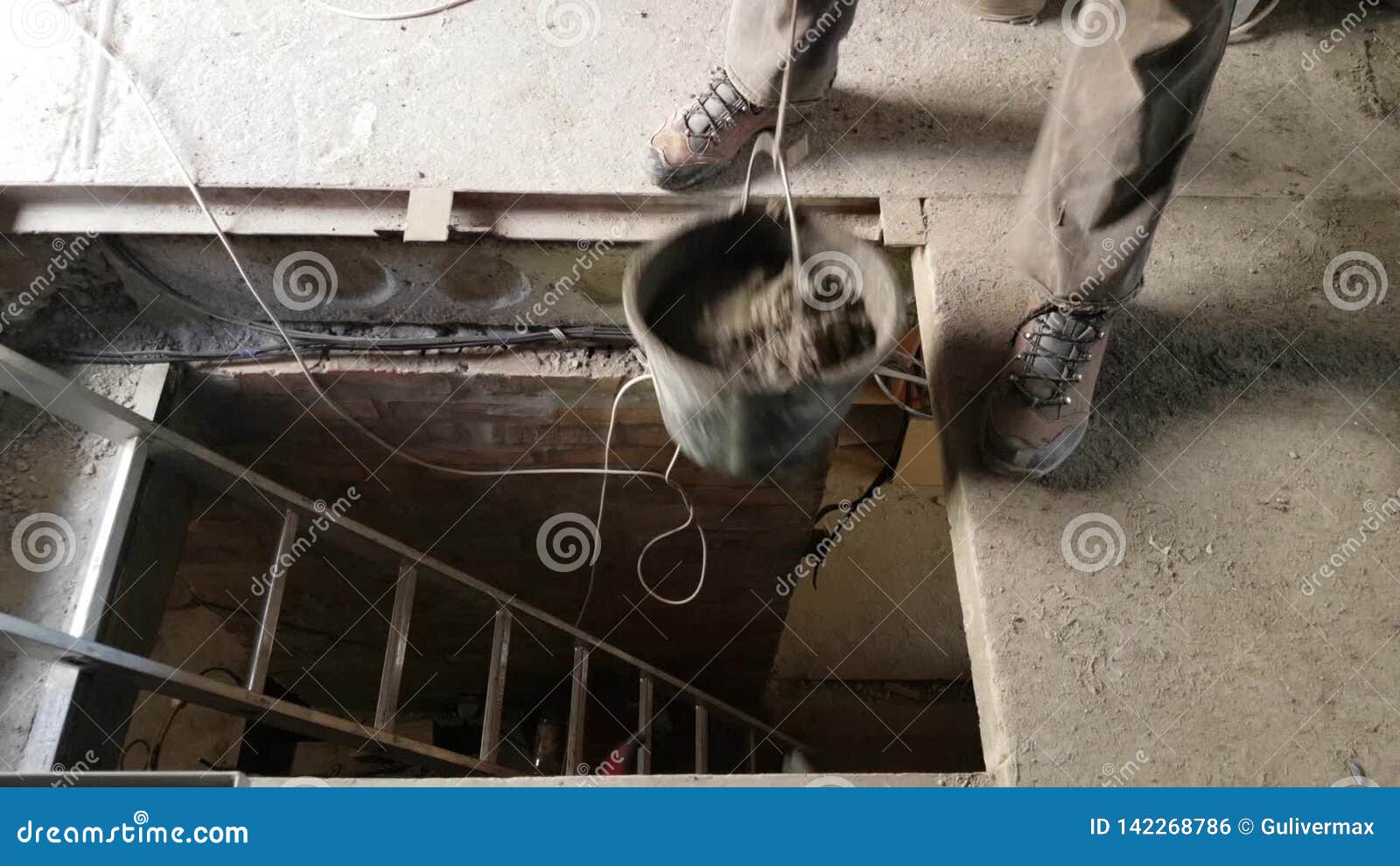 Lowering of Plastic Bucket with Mortar Stock Footage - Video of ...