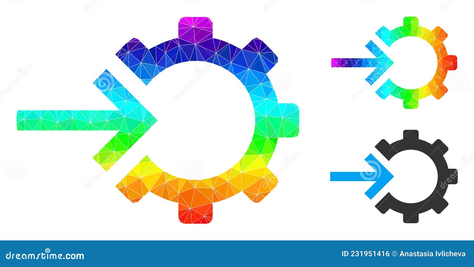 Vector Polygonal Cog Integration Icon with Rainbow Gradient Stock ...