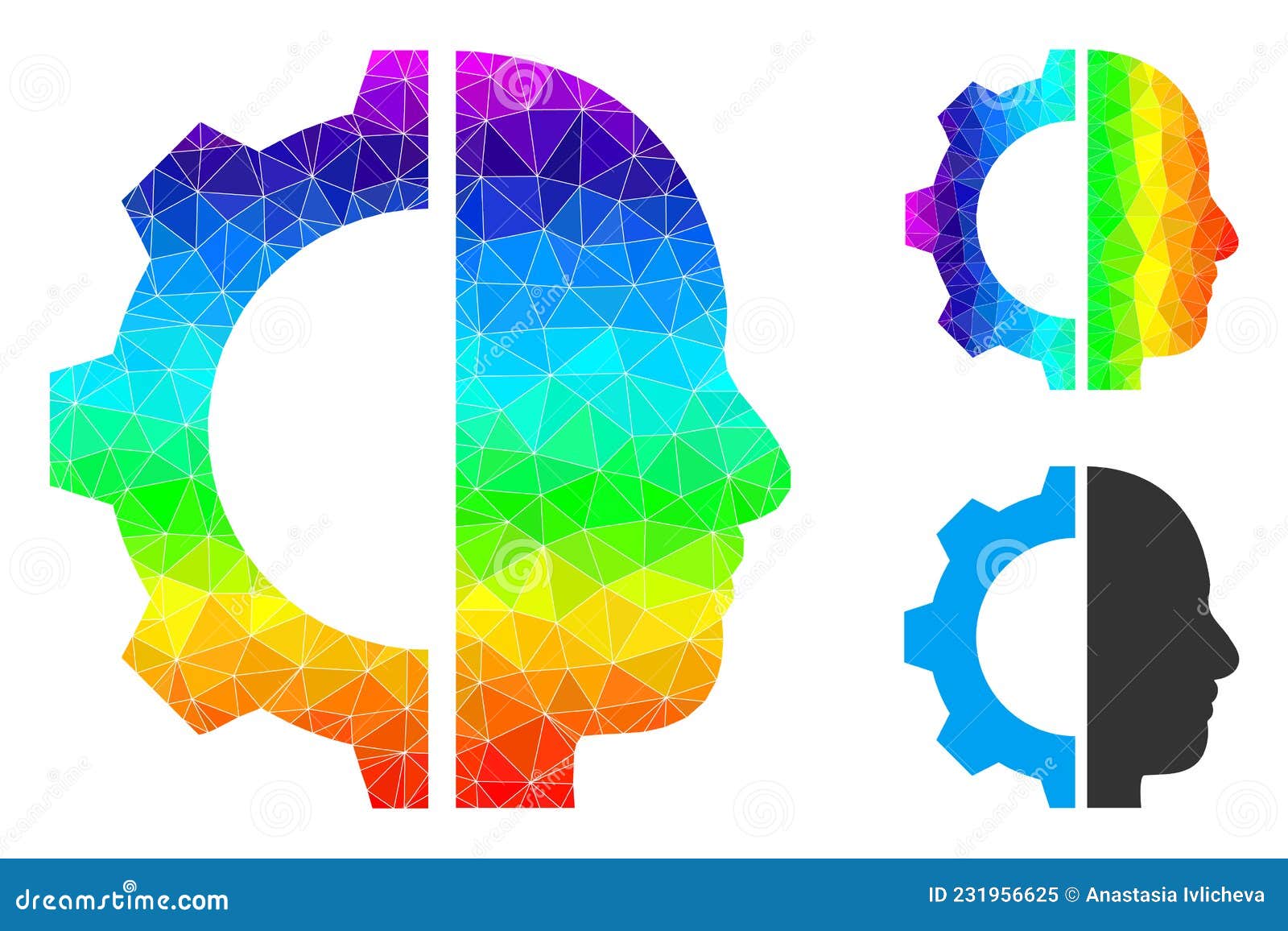 Vector Lowpoly Cyborg Gear Icon with Spectral Colored Gradient Stock ...