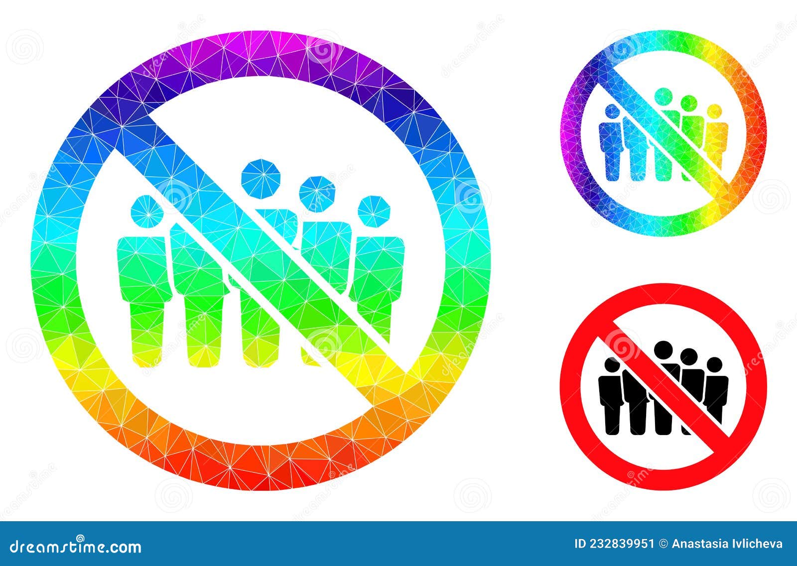 Vector Triangle Filled Forbidden People Crowd Icon with Rainbow ...