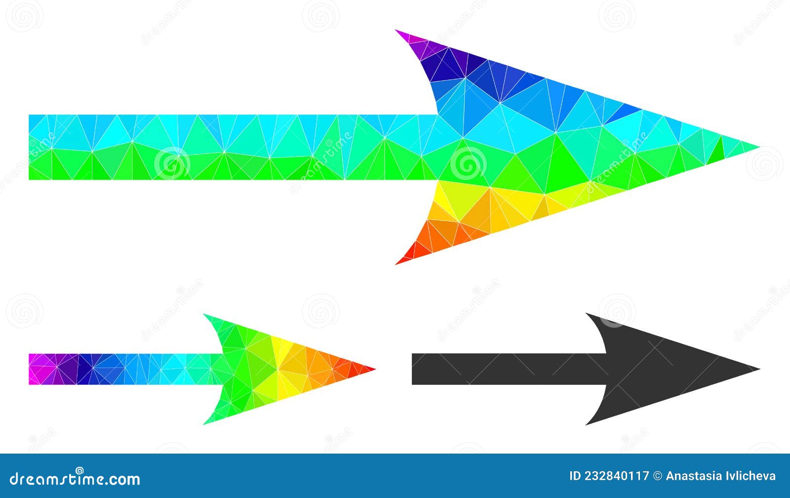 Vector Triangle Filled Sharp Arrow Right Icon with Spectral Colored ...
