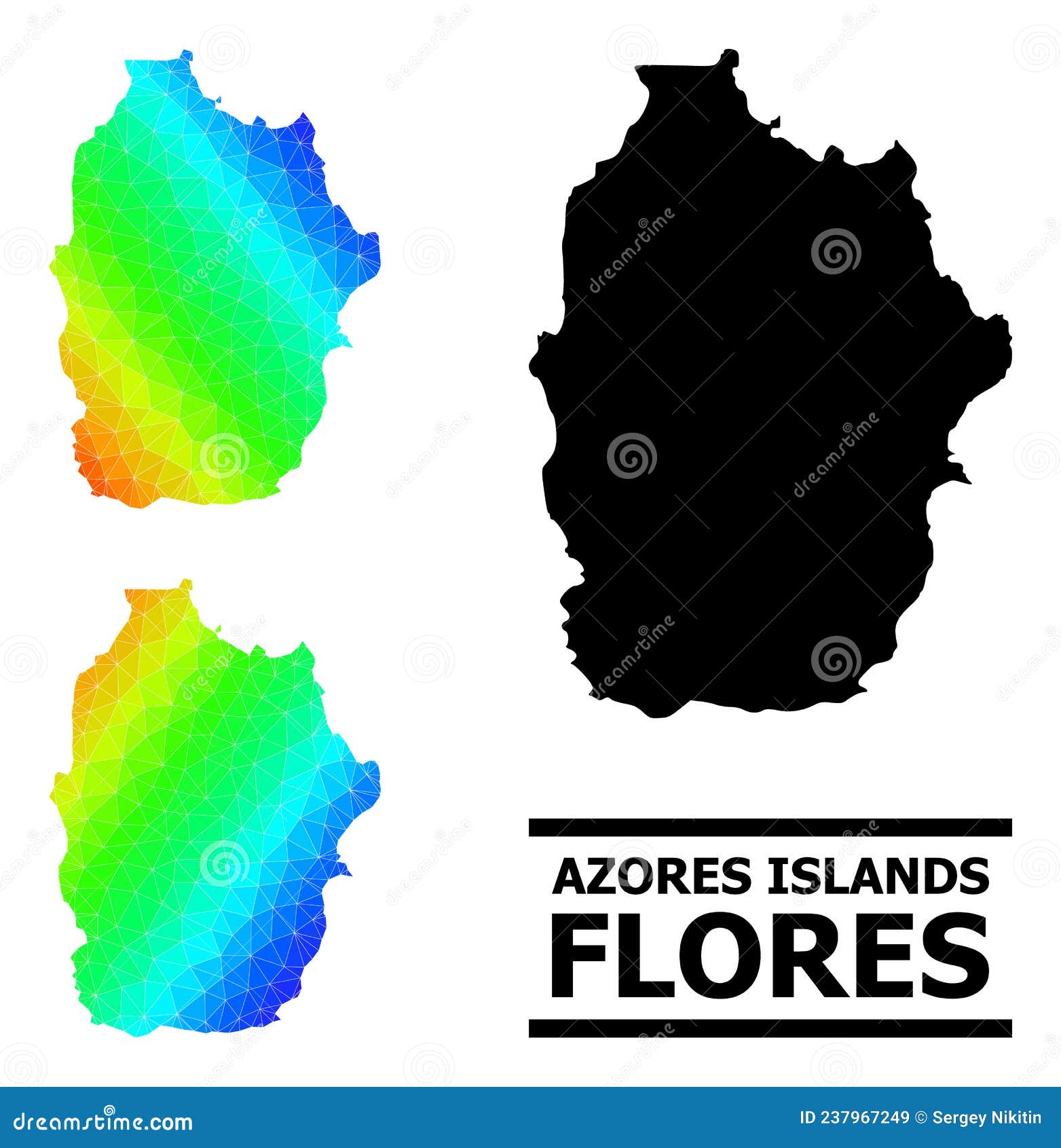 Lowpoly Spectral Colored Map of Azores - Flores Island with Diagonal ...
