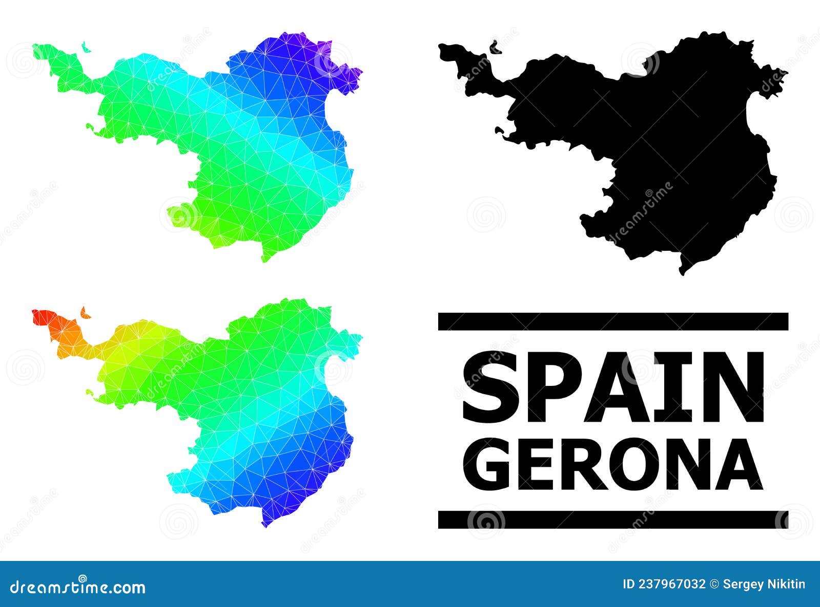 Lowpoly Spectral Colored Map of Gerona Province with Diagonal Gradient ...