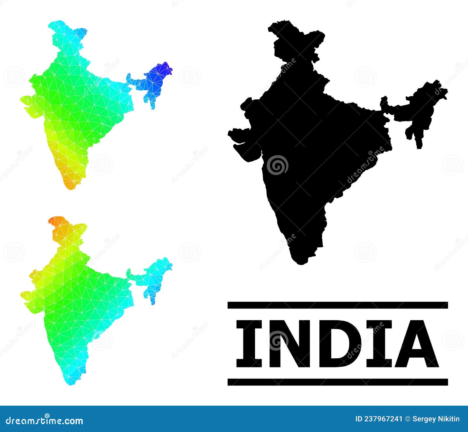 Lowpoly Spectral Colored Map of India with Diagonal Gradient Stock ...