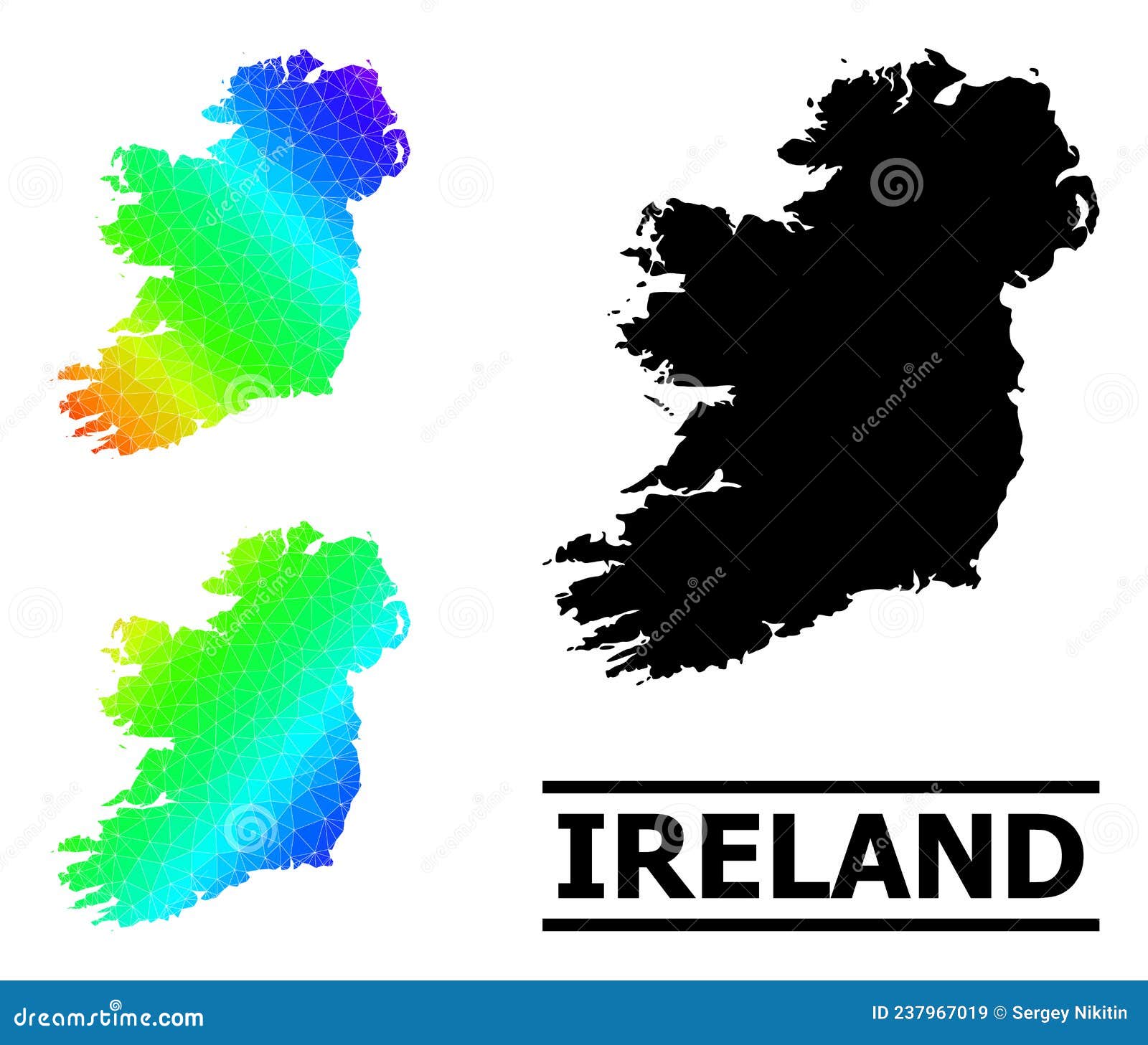 Lowpoly Spectral Colored Map of Ireland Island with Diagonal Gradient ...