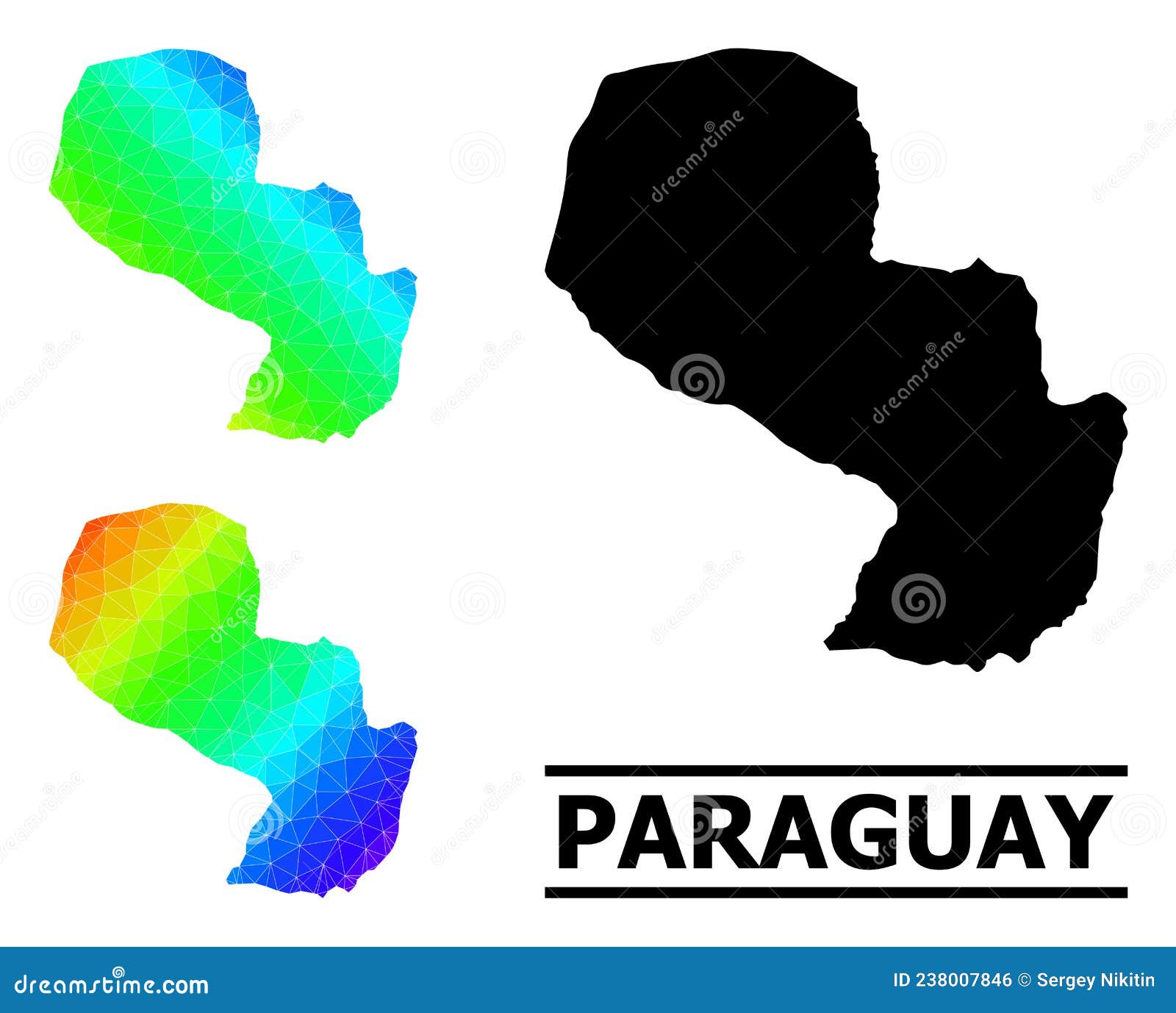 Lowpoly Spectral Colored Map of Paraguay with Diagonal Gradient Stock ...