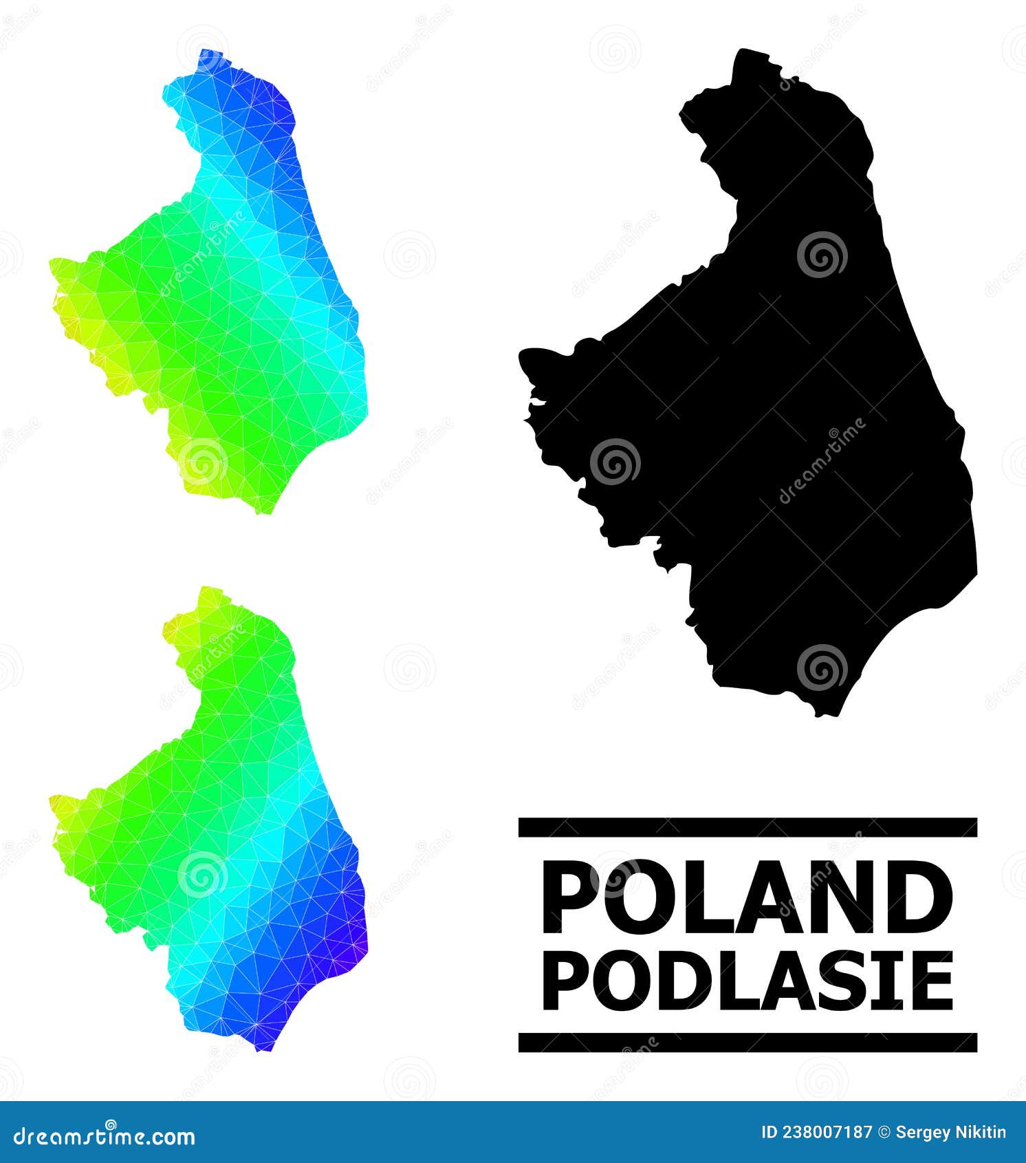 Lowpoly Spectral Colored Map of Podlasie Province with Diagonal ...