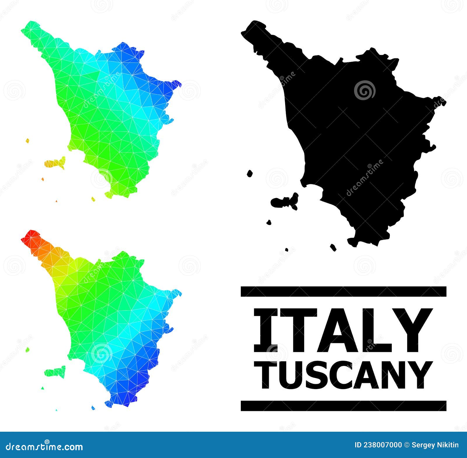 Lowpoly Spectral Colored Map of Tuscany Region with Diagonal Gradient ...