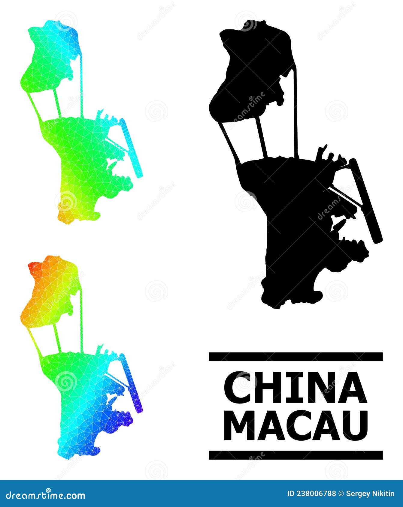 Lowpoly Spectrum Map of Macau with Diagonal Gradient Stock Vector ...